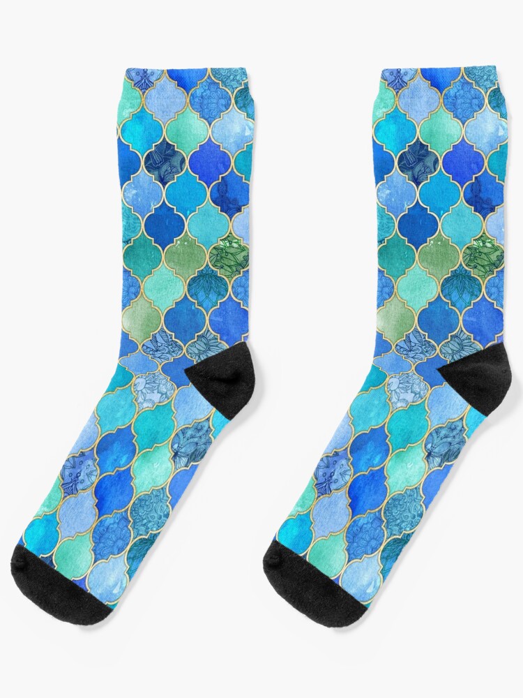Cobalt Blue, Aqua & Gold Decorative Moroccan Tile Pattern | Socks ...