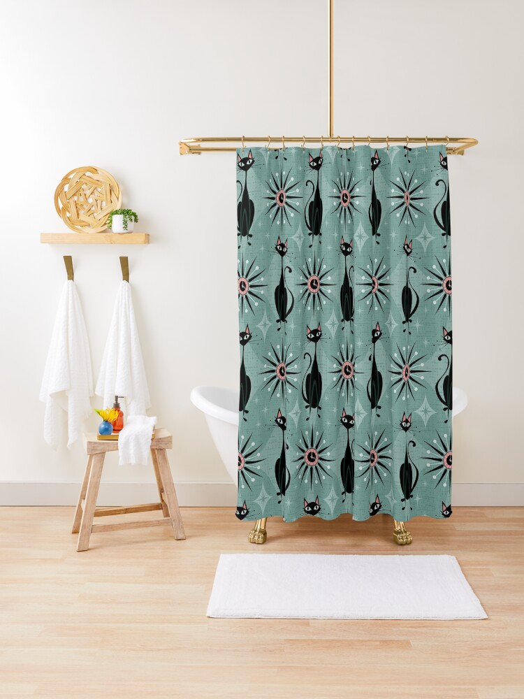 Mid Century Cats And Clocks | Shower Curtain