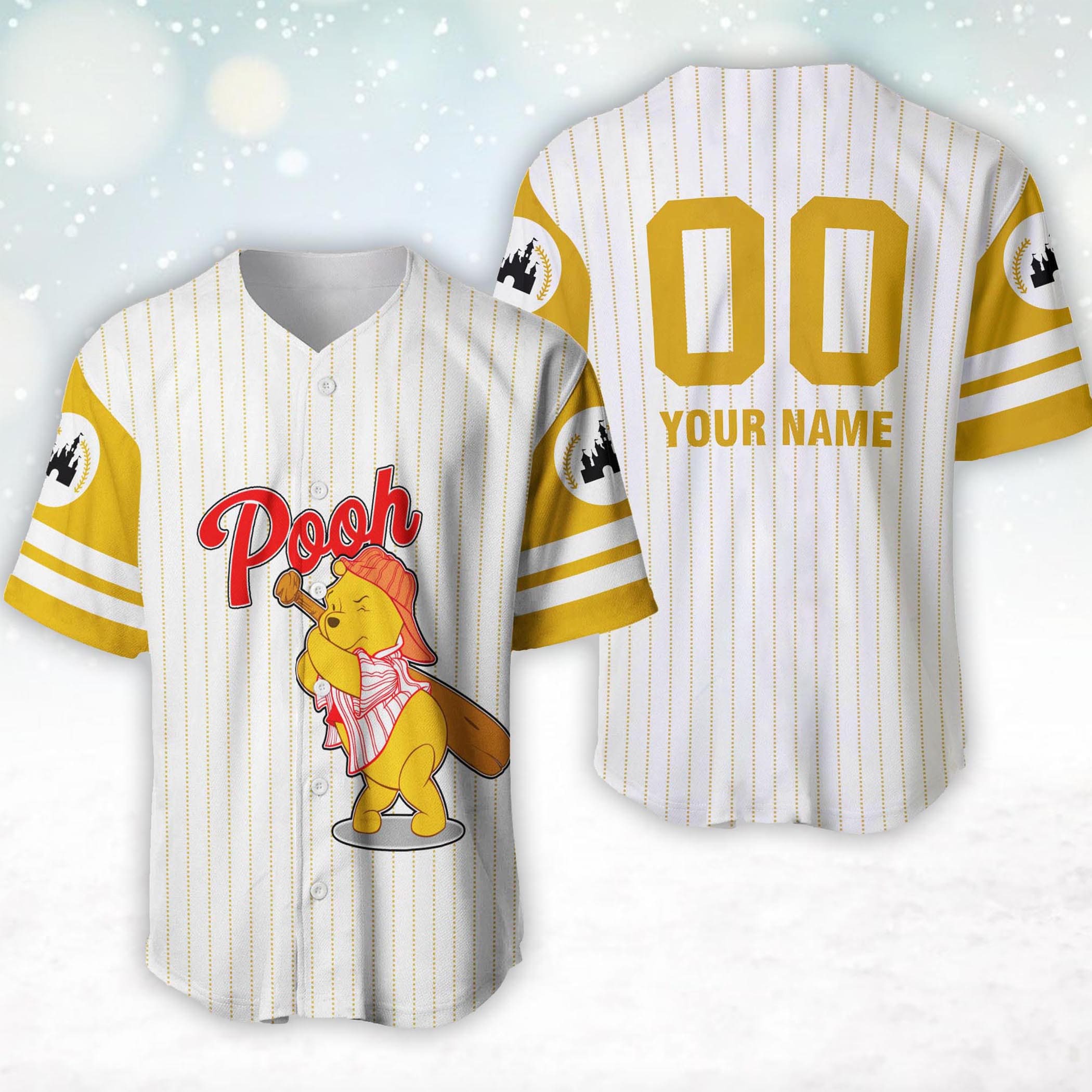 Pooh Yellow White Baseball Jersey, Winnie The Pooh Custom Name Number ...