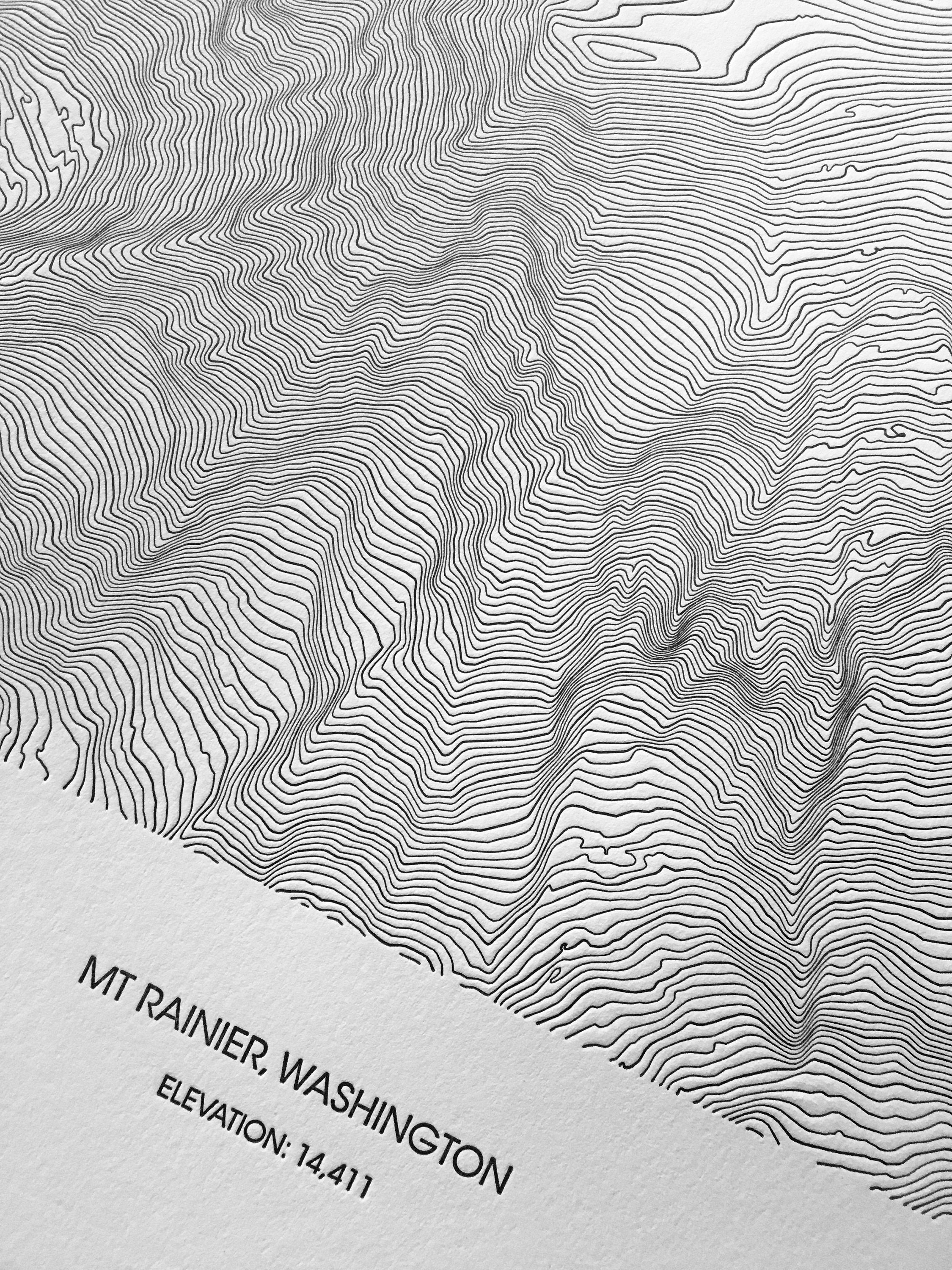 Mount Rainier Letterpress Topographic Map - Washington Wall Decor - Mt ...