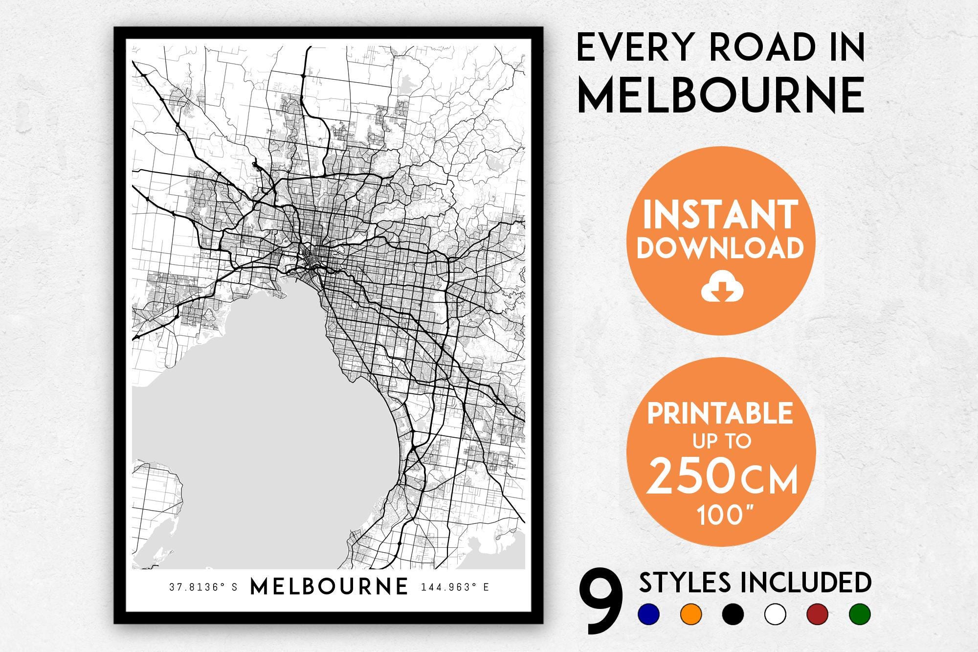Melbourne Map Print, Melbourne Print, Melbourne City Map, Australia Map ...