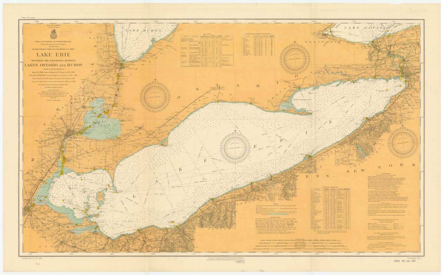Lake Erie Map 1913 - Nautical Chart Print