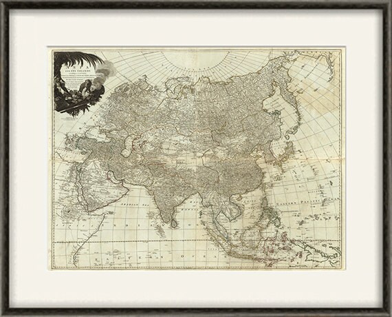 Asia Map Print Map Vintage Old Maps Antique Prints Poster Map Wall ...