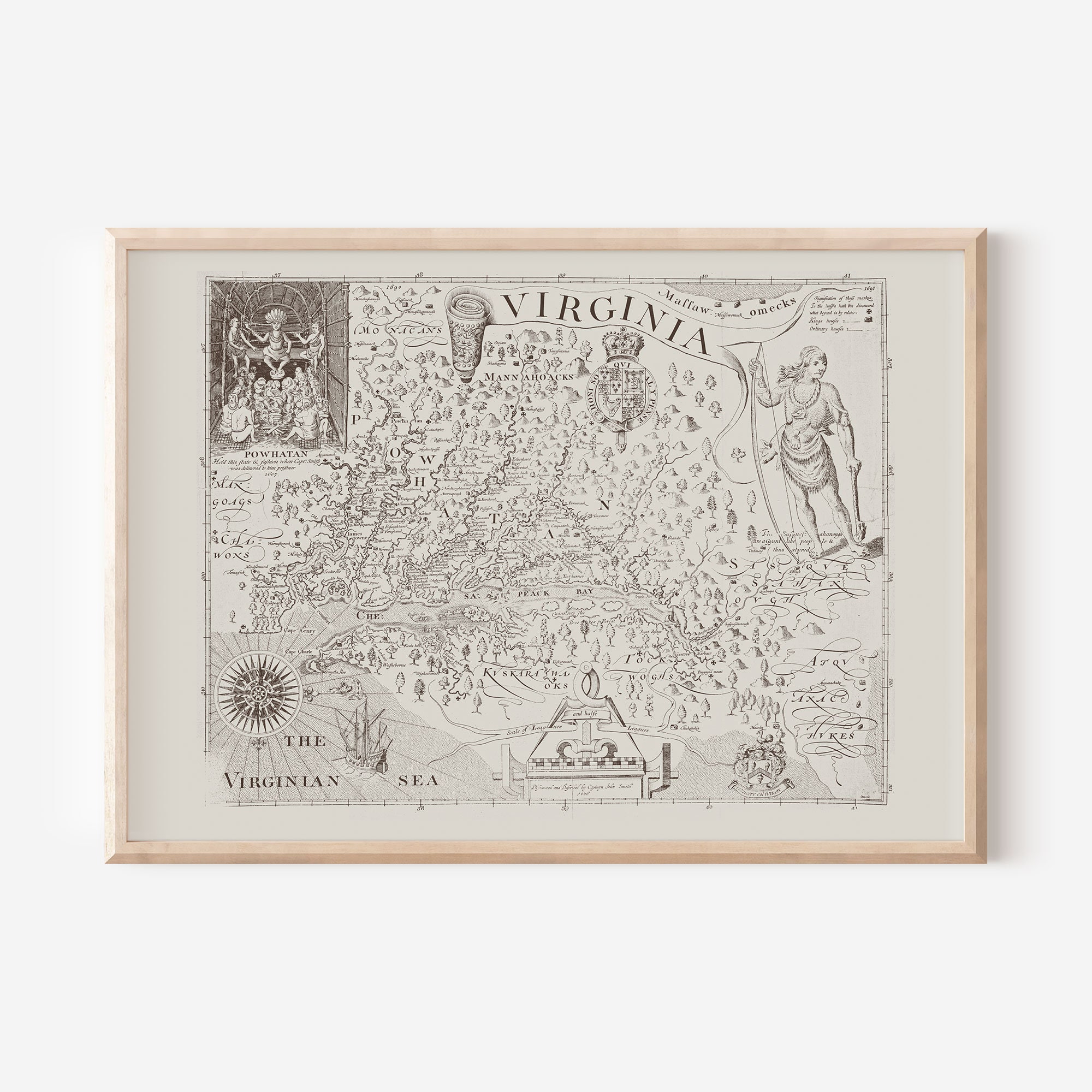 VINTAGE VIRGINIA MAP, Historical Map Of Virginia, Powhatan Antique Map ...