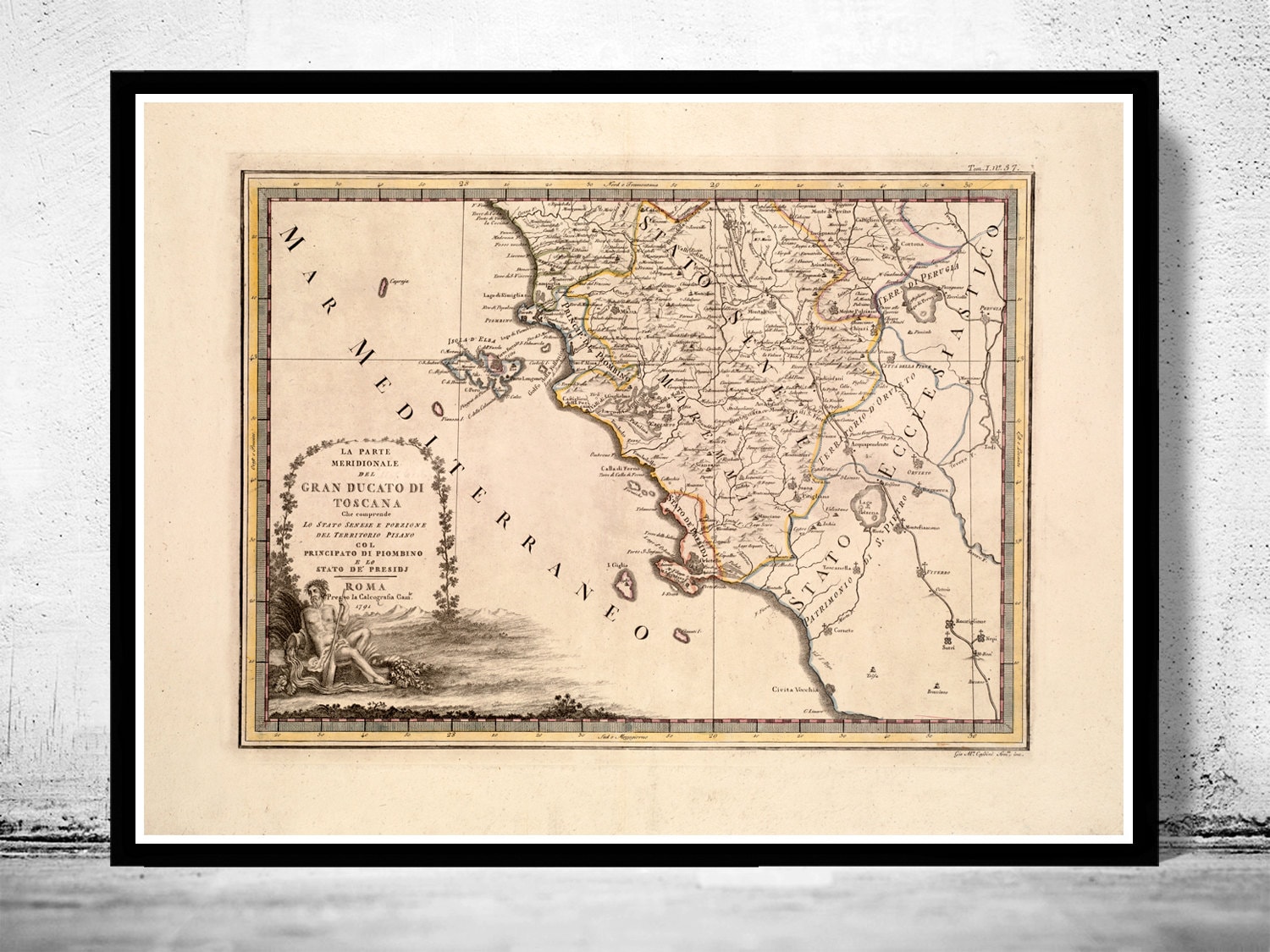 Old Map Of Tuscany Toscana Italy 1791 Vintage Map | Vintage Poster Wall ...