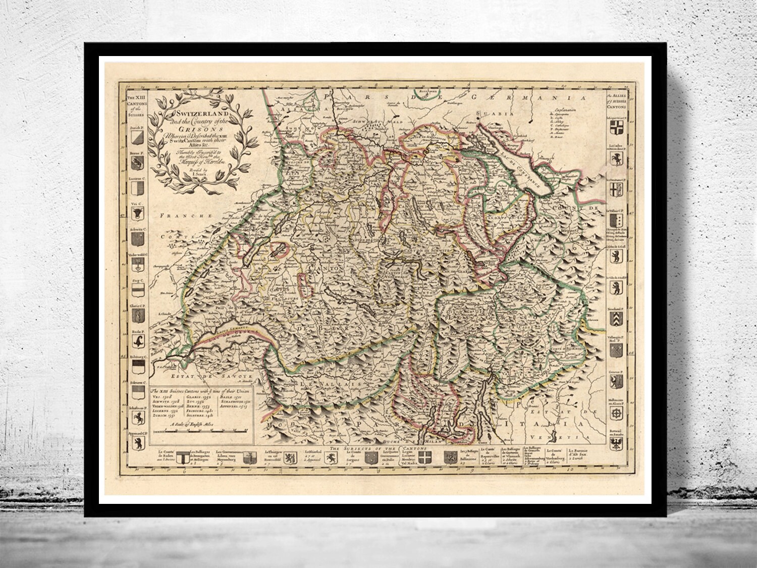 Old Map Of Switzerland 1721 Vintage Map | Vintage Poster Wall Art Print ...
