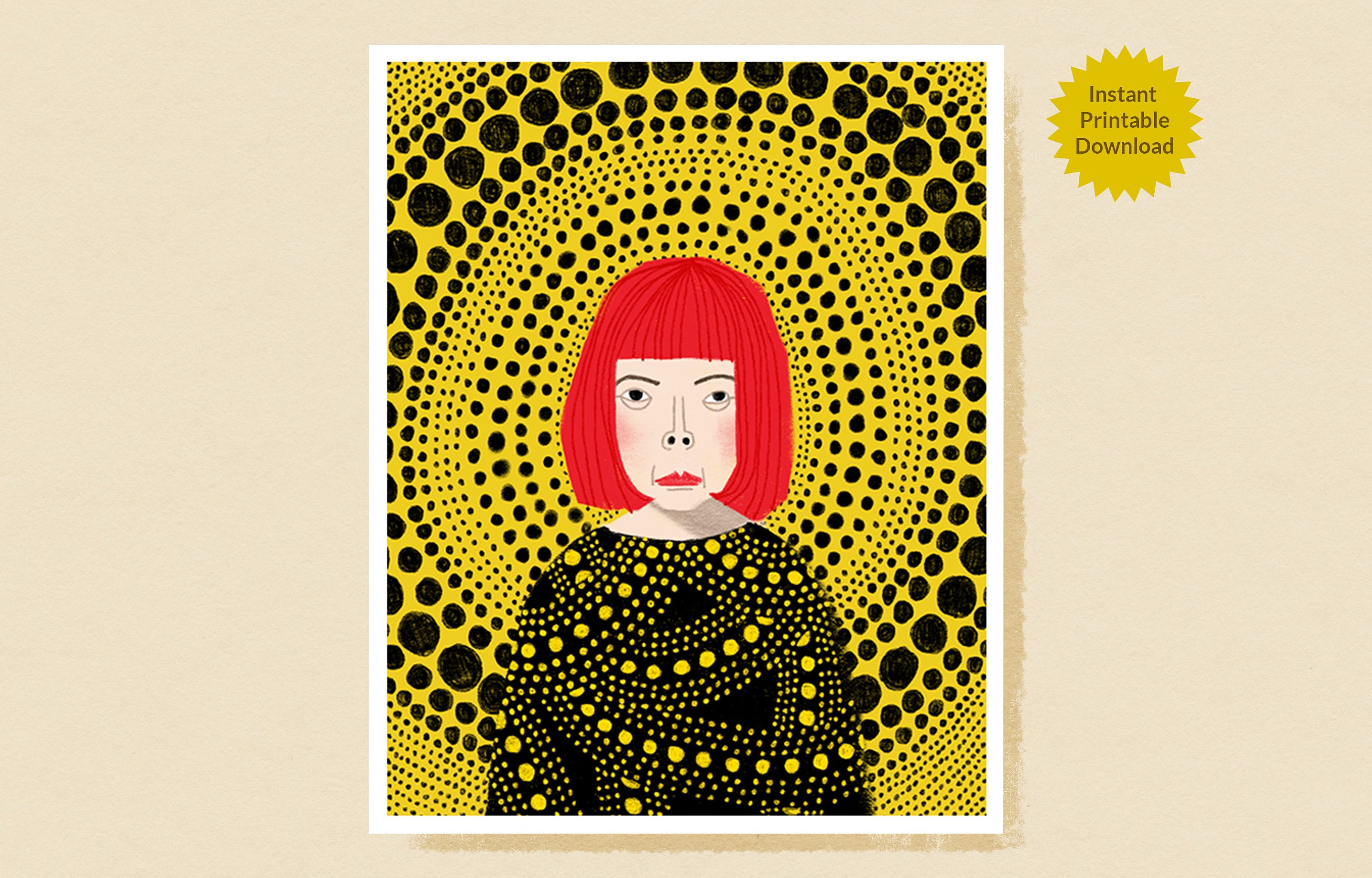 Yayoi Kusama, Portrait Illustration, Art Print, Printable, Instant Download
