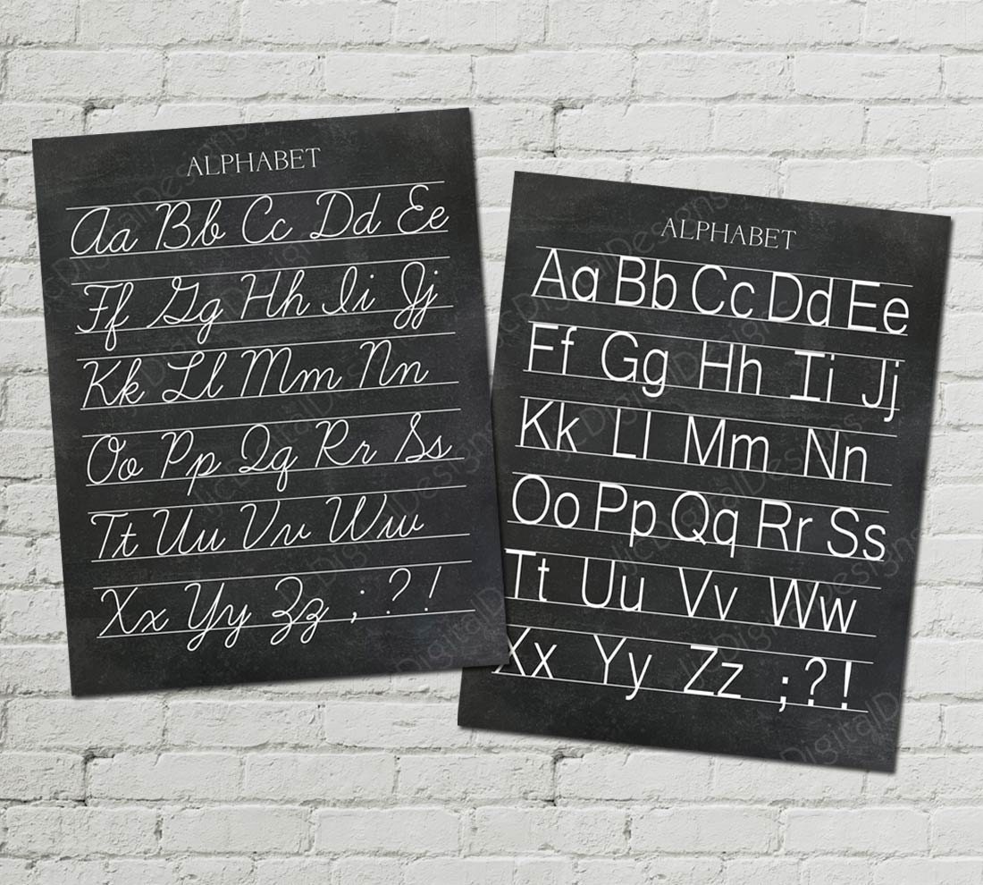 Vintage Alphabet Classroom Poster Digital Chalkboard Word Art 16x20 ...