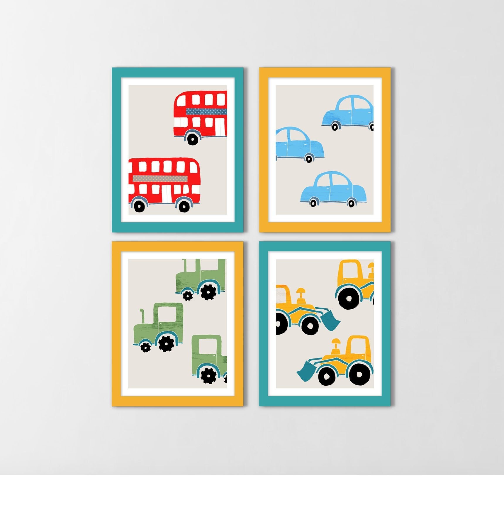 Transportation Prints Set Of 4, Transport Nursery Wall Art, Toy Car ...