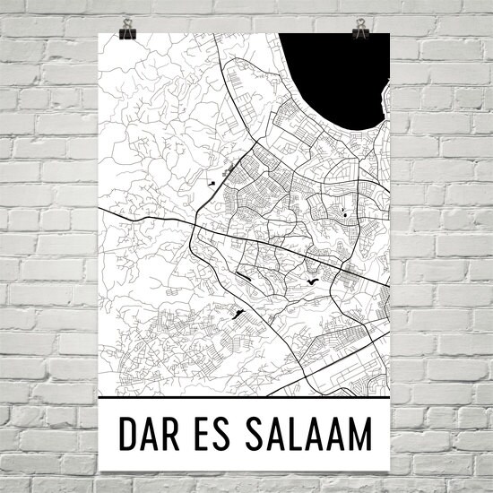 Dar Es Salaam Map, Dar Es Salaam Art, Dar Es Salaam Print, Dar Es ...