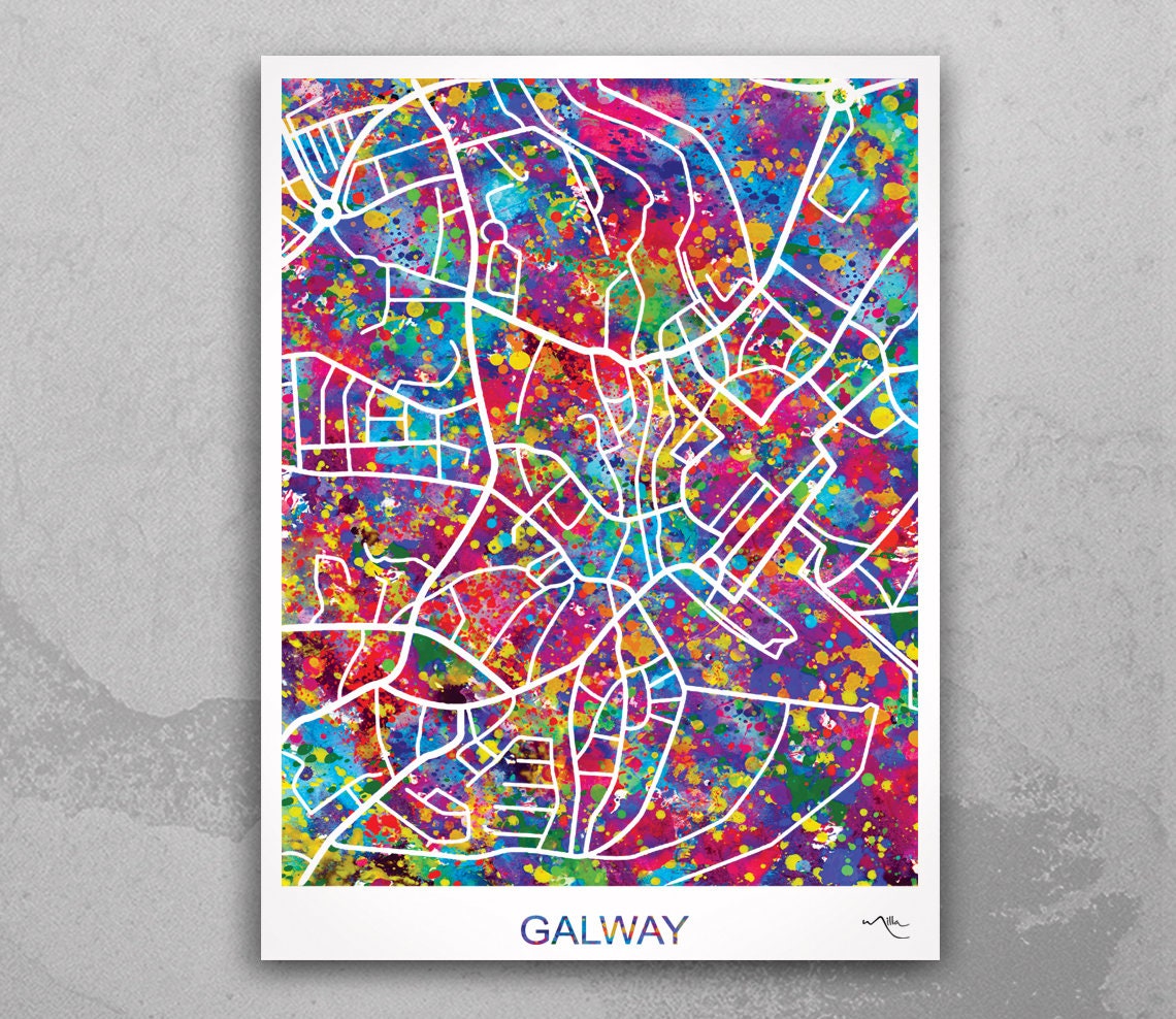 Galway Map, Galway Watercolor Print, Galway Street Map, Travel Decor ...