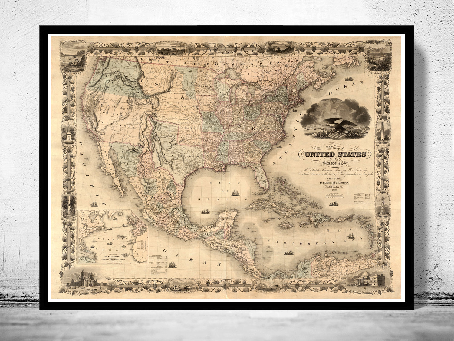 Old Map Of United States 1850 Vintage Map | Vintage Poster Wall Art ...
