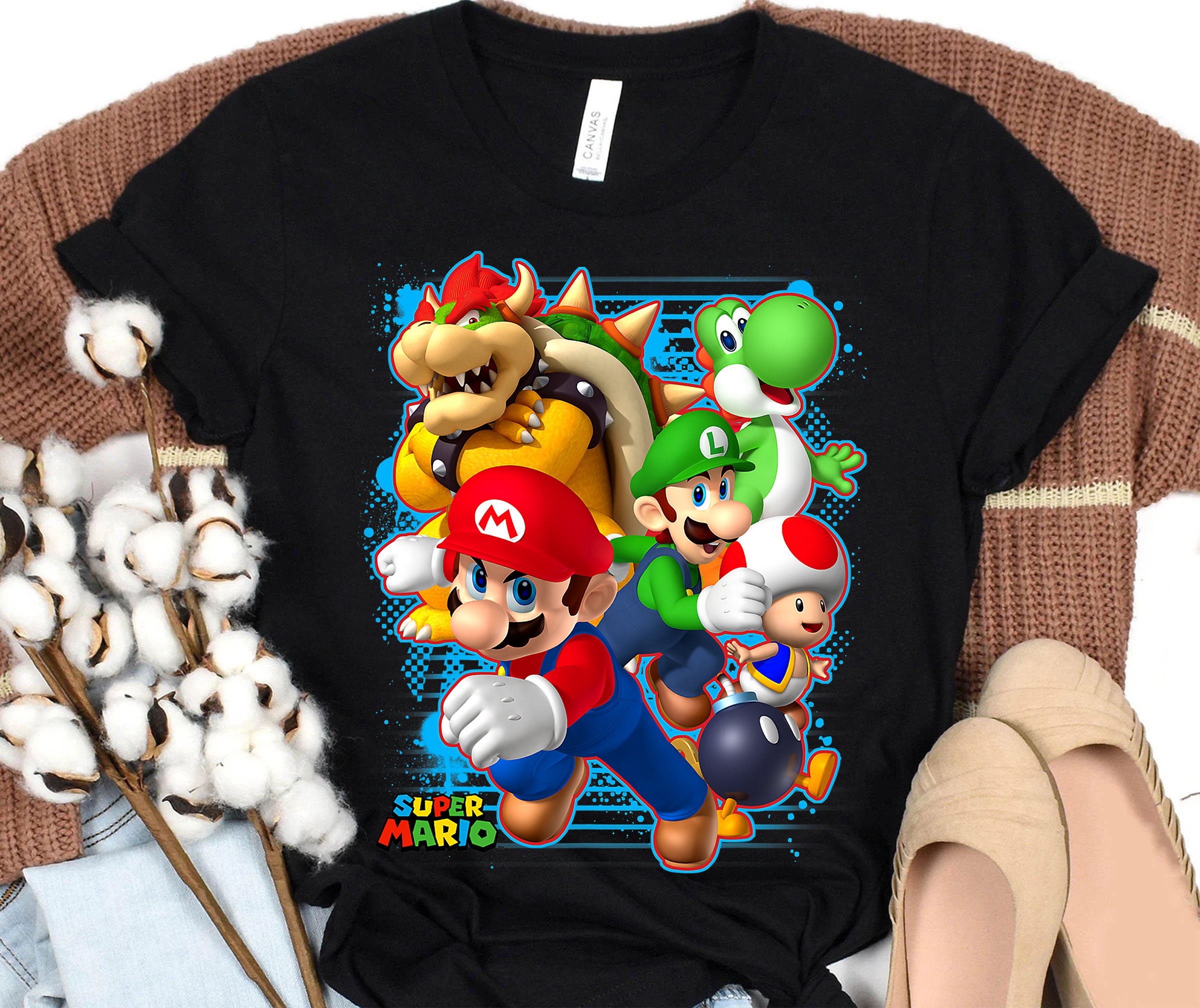 Nintendo Super Mario Classic Mario Luigi Bowser Spray Paint T-Shirt