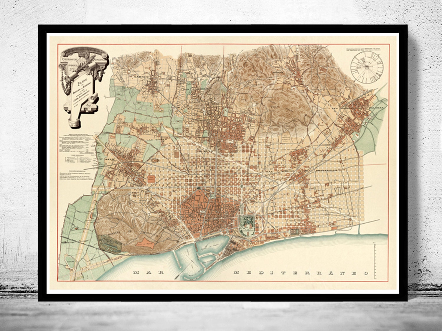 Old Map Of Barcelona Spain Catalua 1890 Vintage Map Of Barcelona ...