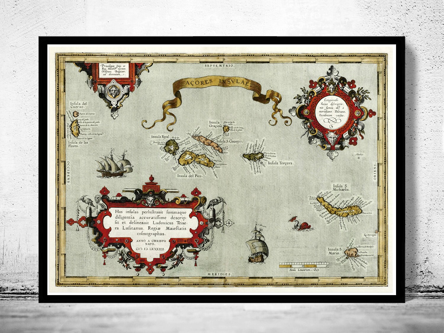 Old Map Of Aores Azores Islands 1584 Vintage Map | Vintage Poster Wall ...