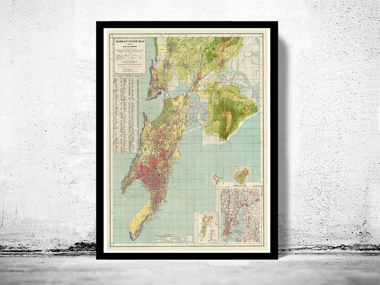 Old Map Of Bombay Mumbai India Vintage Map | Vintage Poster Wall Art ...
