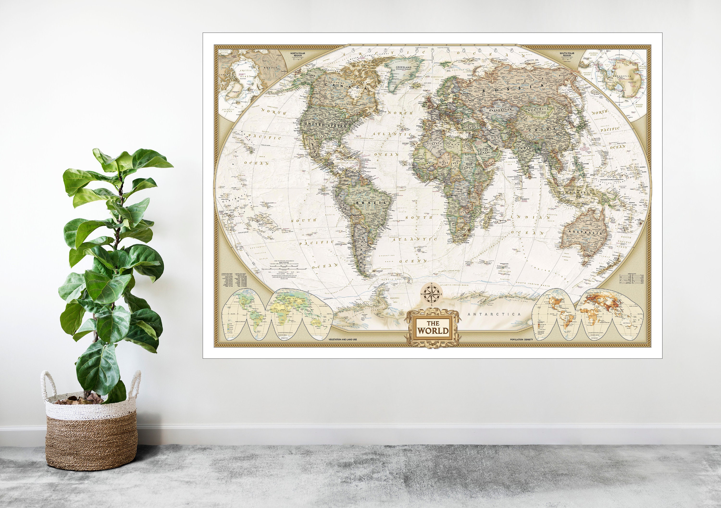 Vintage Style Detailed World Map Atlas Large Poster Art Print Gift A0 ...