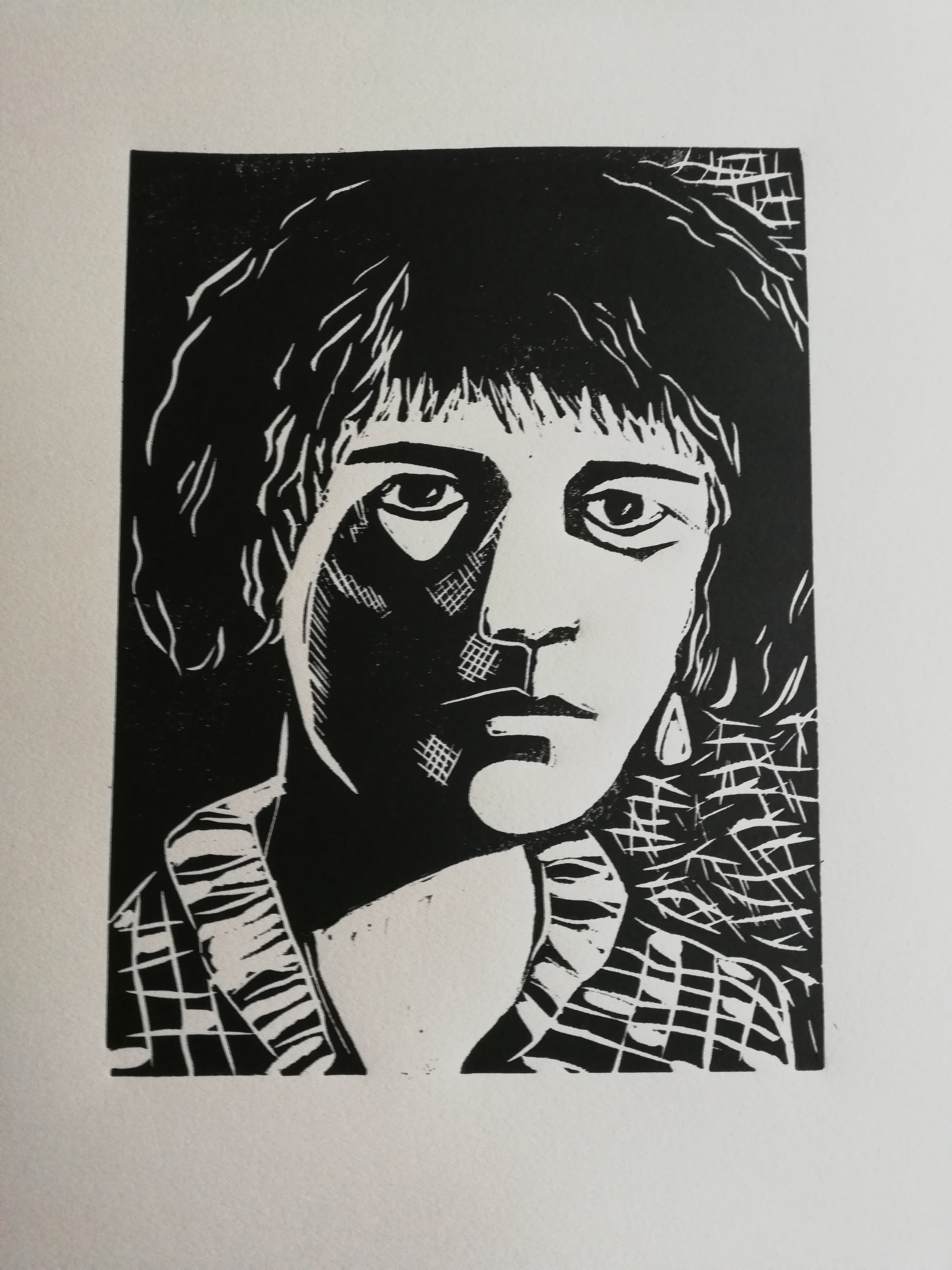 Katherine Mansfield Portrait Linocut Printmaking