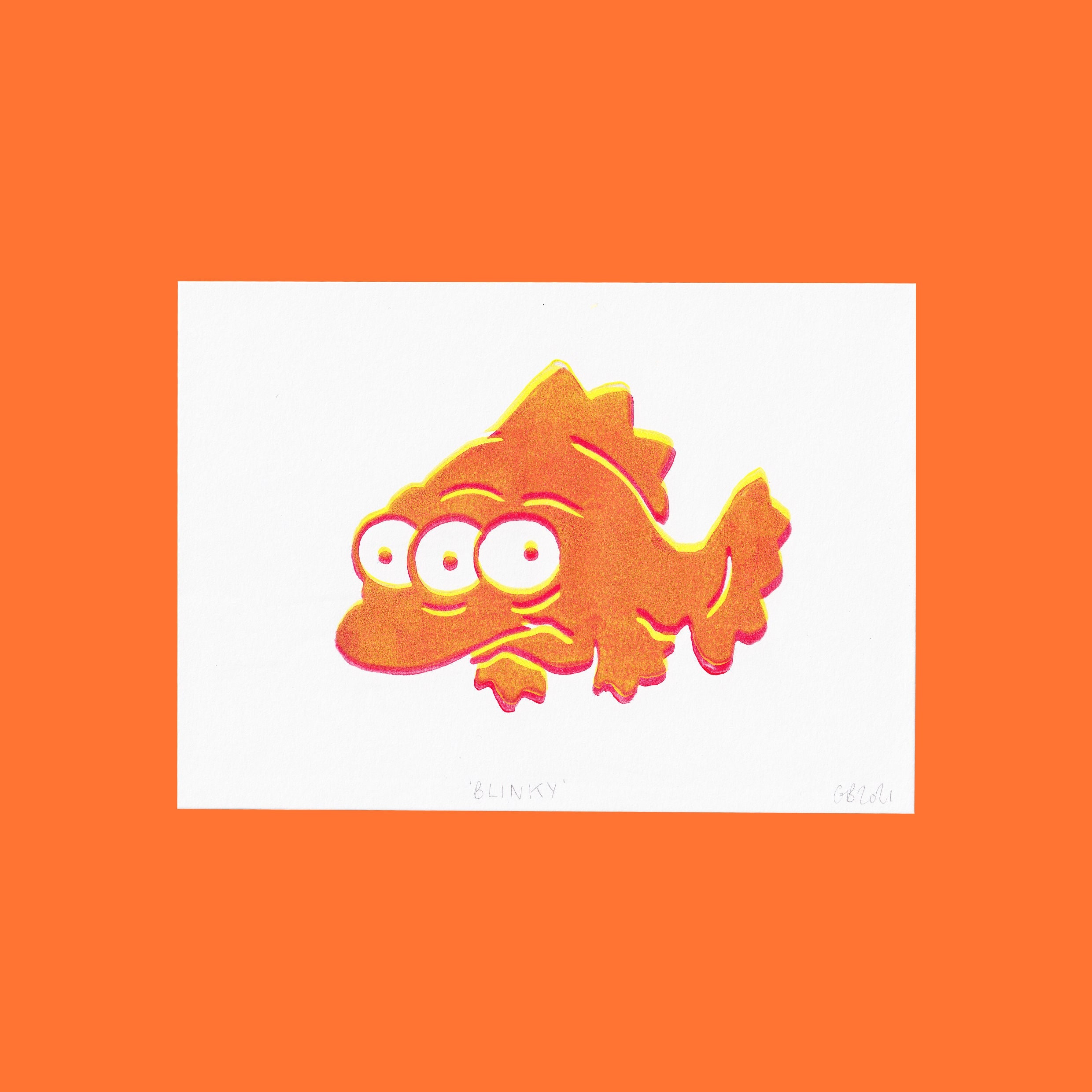 The Simpsons Art Print, Blinky A5 | Fish Lino Print, The Simpsons Gift ...