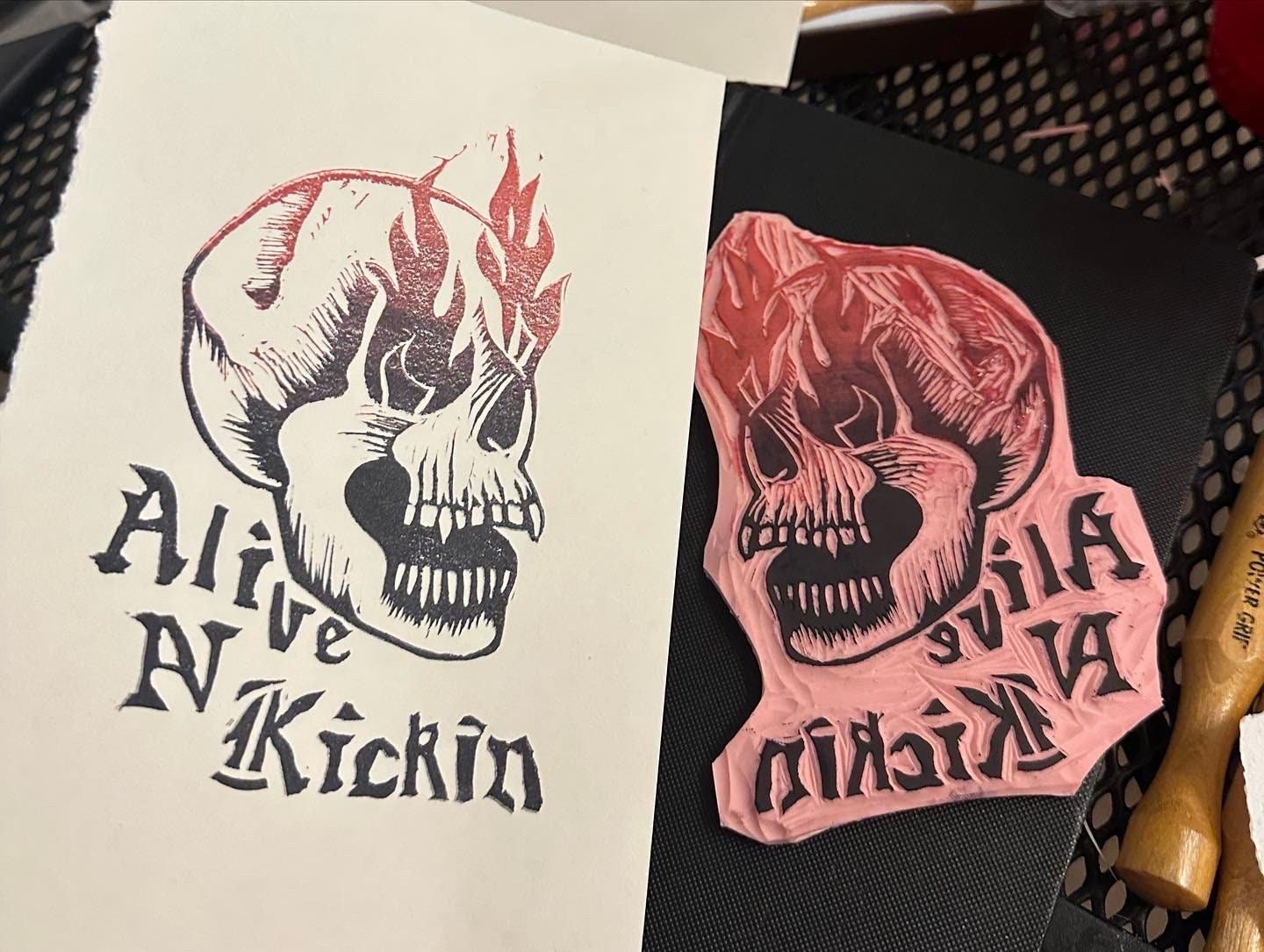 Printmaking - Alive N Kickin Skull On Fire