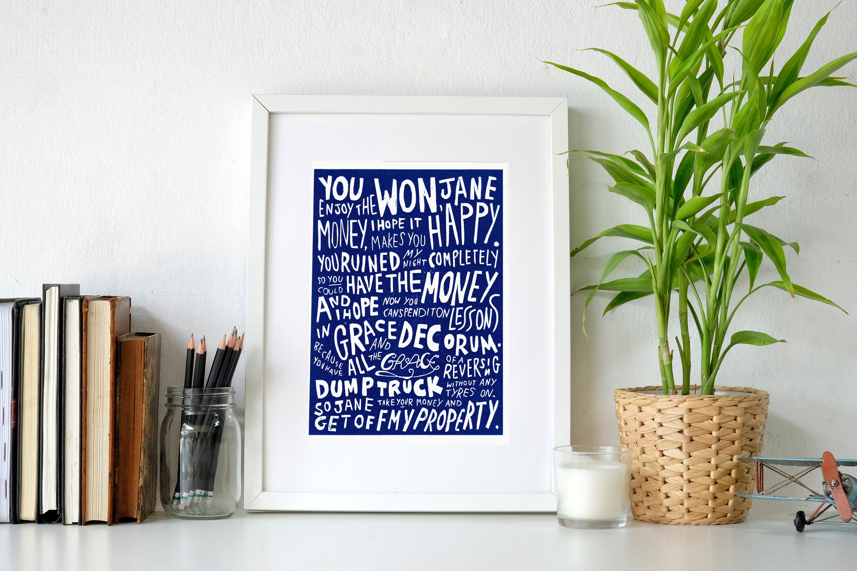 You Won, Jane Come Dine With Me Lino Print Designed & Sold By Gefferson ...