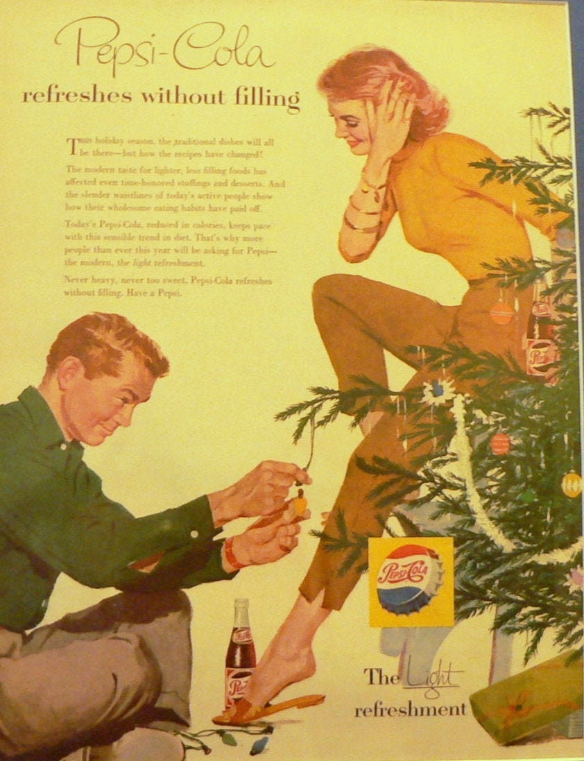 1957 Pepsi Cola Ad Christmas Tree Matted Vintage 11x14 Print Life Magazine