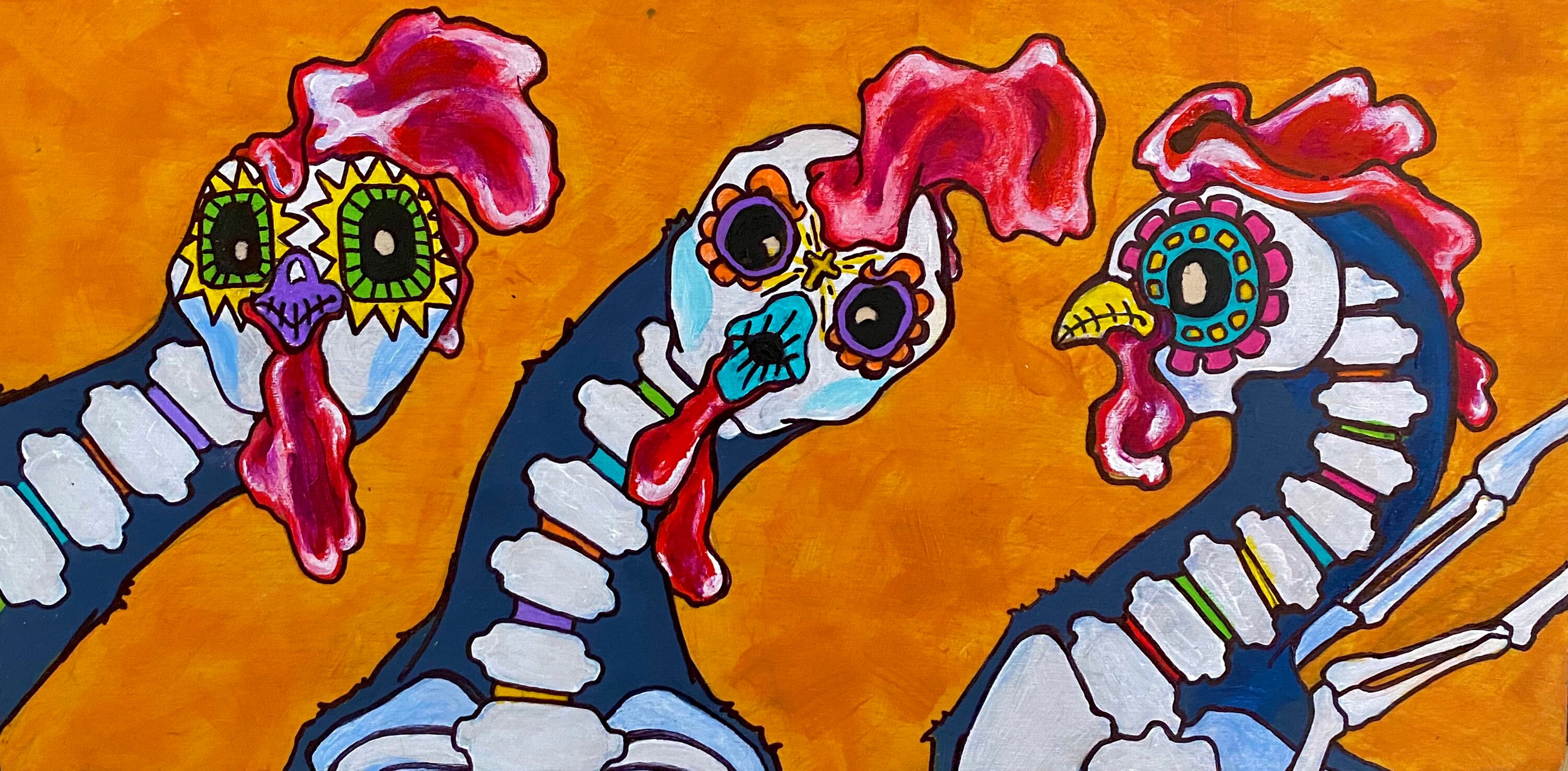 Chicken Art, Sugar Skull, Day Of The Dead, Da De Los Muertos, Courtsart ...