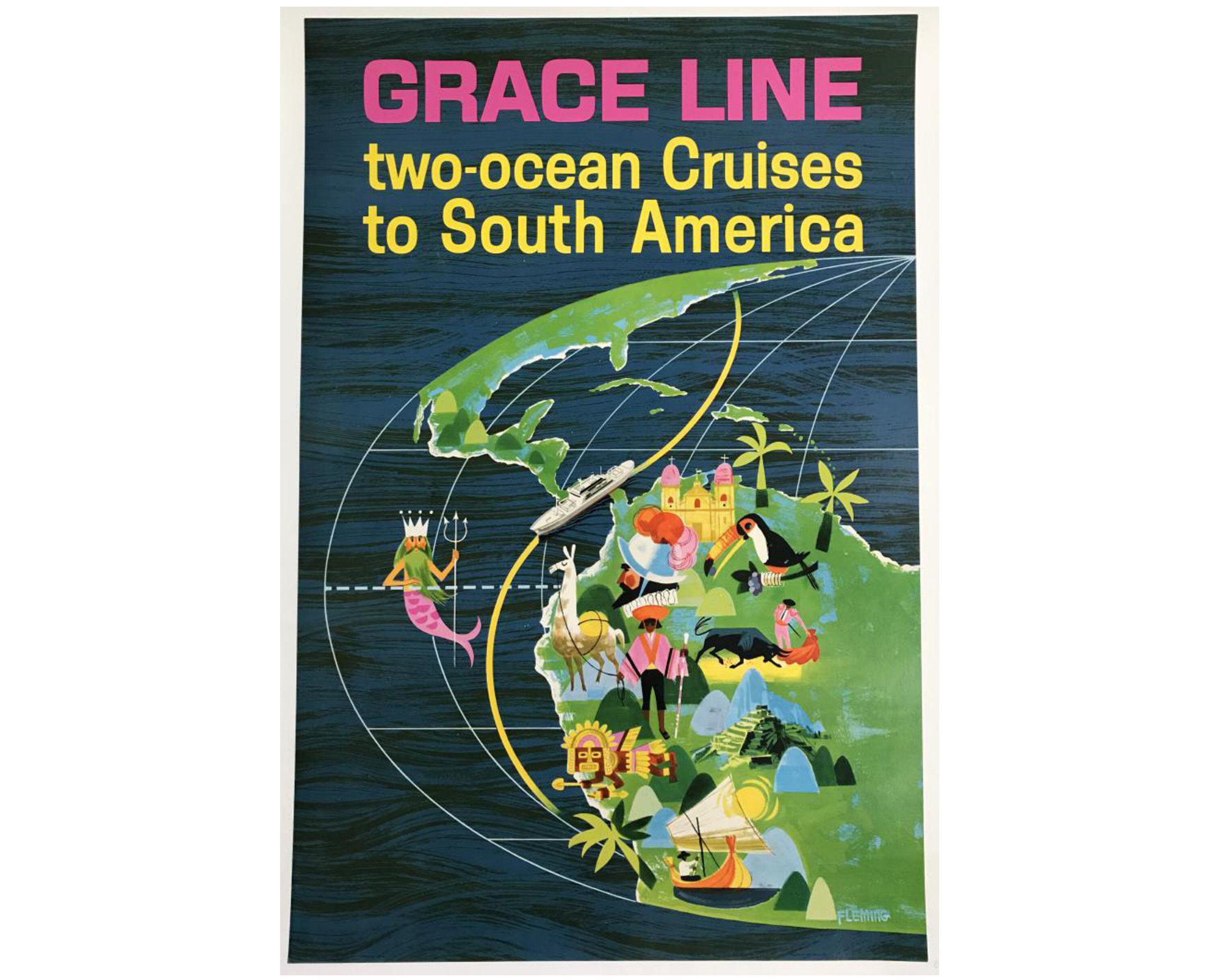 Original Vintage Travel Poster - 1964 Grace Line Ocean Cruises To South ...
