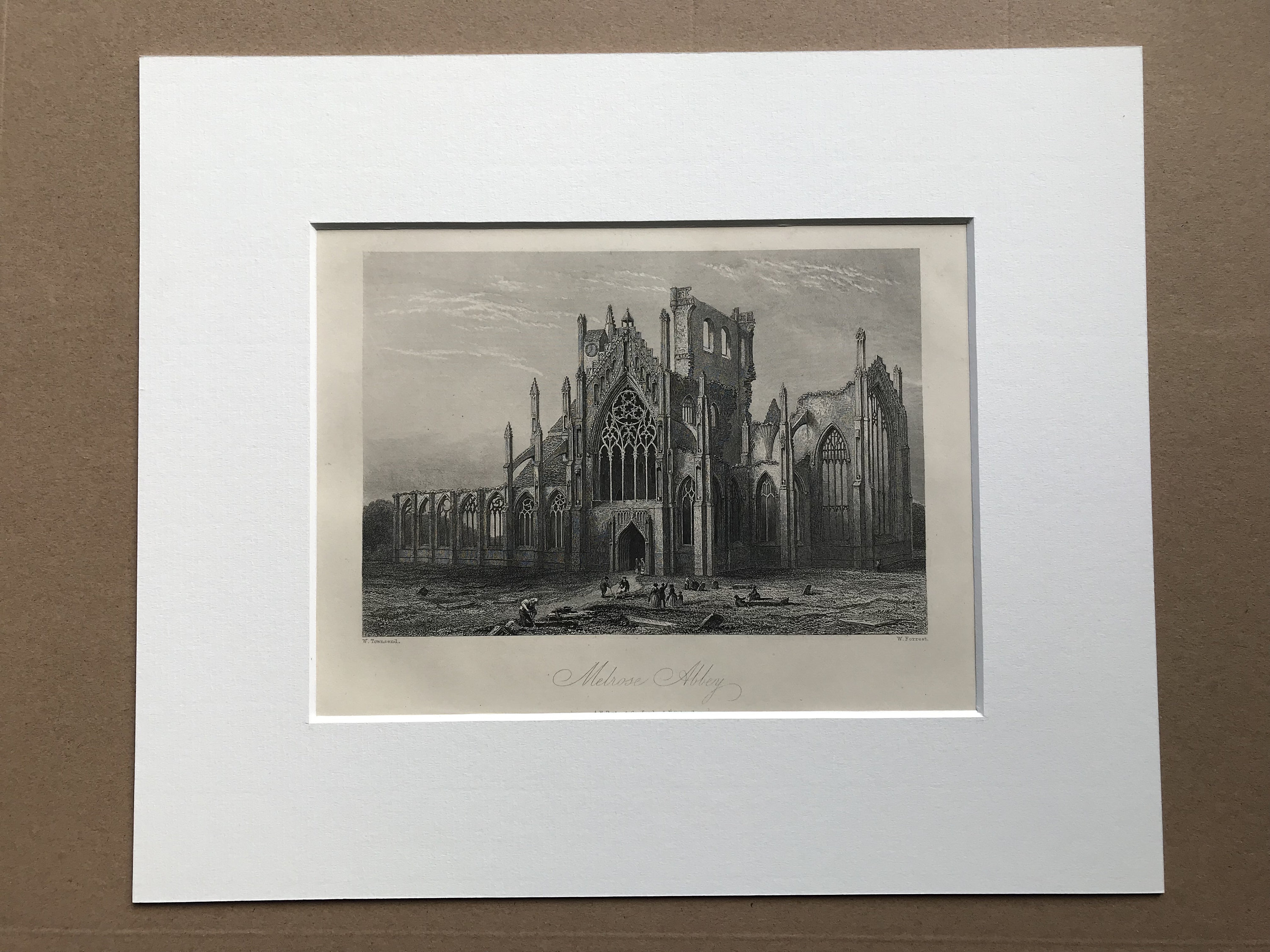 1870 Melrose Abbey Original Antique Matted Engraving, Architecture ...