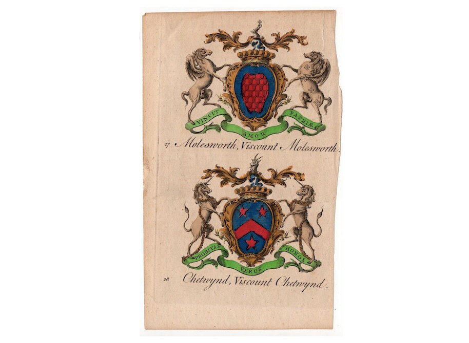 C. 1754 IRISH CREST Engraving Peerage Of Ireland Heraldic Decoration ...