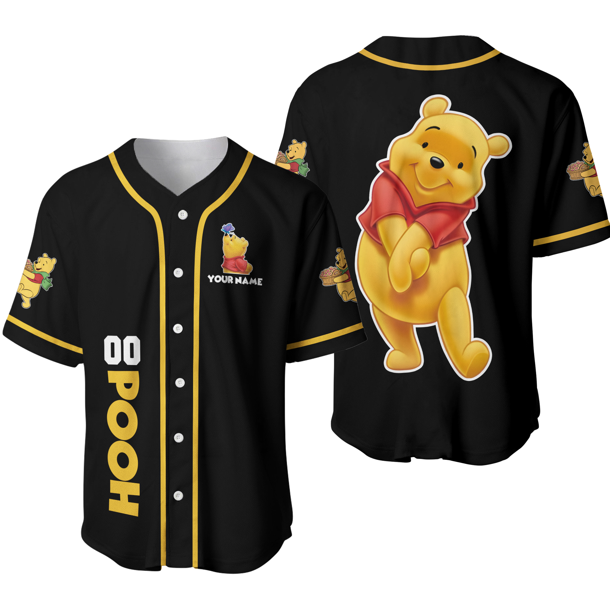 Personalize Pooh Black Yellow Baseball Jersey Designed & Sold By Laura ...