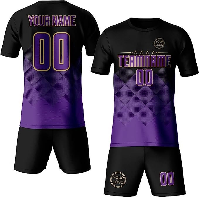 Conjunto De Fútbol Personalizados Uniforme Negro Morado, Camisetas ...