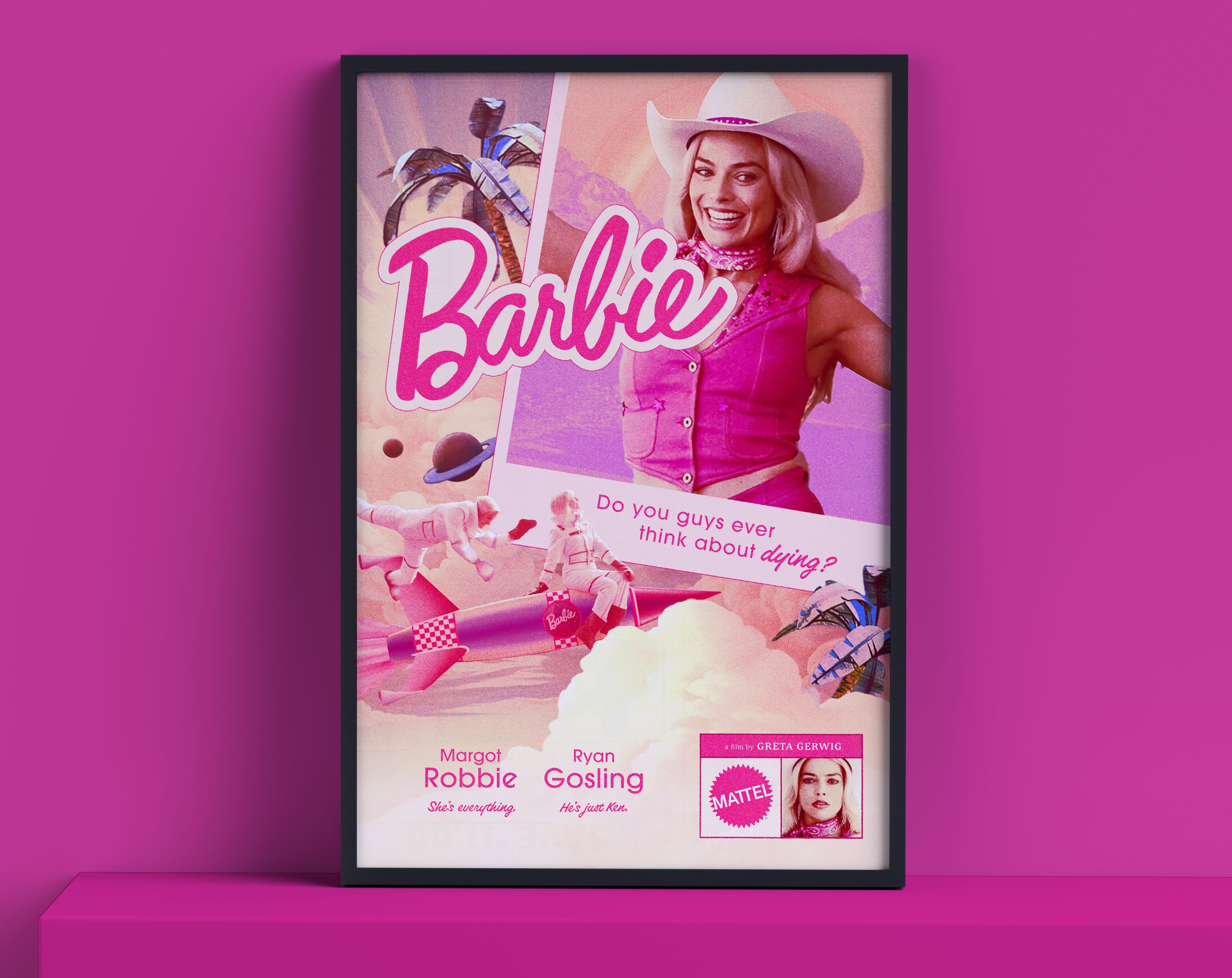 Barbie Movie Poster | Retro Barbiecore Wall Art | Margot Robbie, Ryan ...