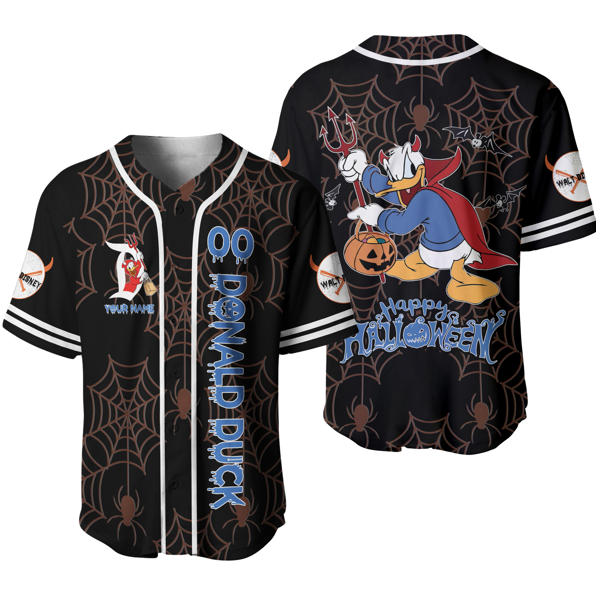Donald Duck Black Blue Happy Halloween Disney Baseball Jersey Designed ...