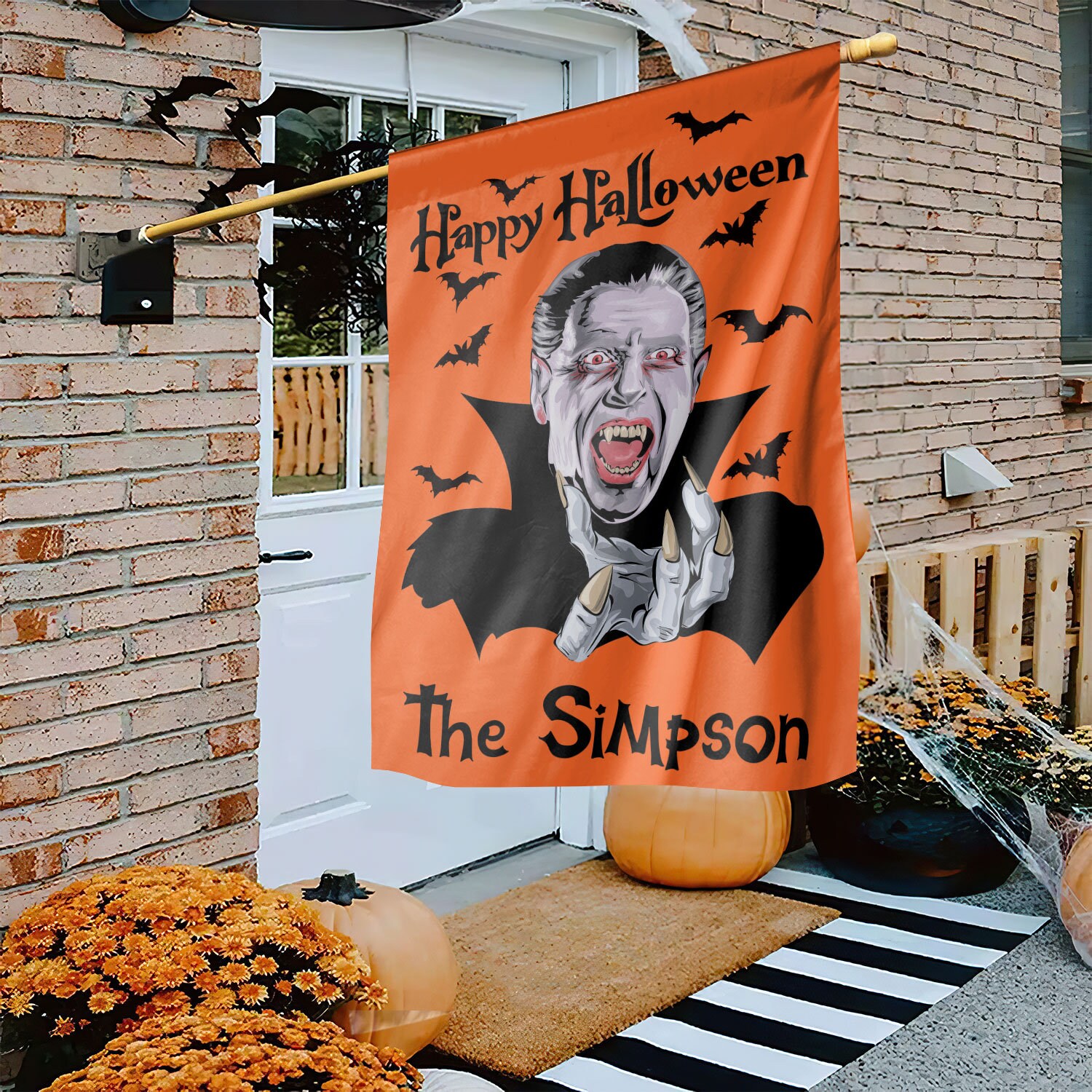 Scary Vampire Flag, Evil Vampire Welcome Flag, Halloween House Flag
