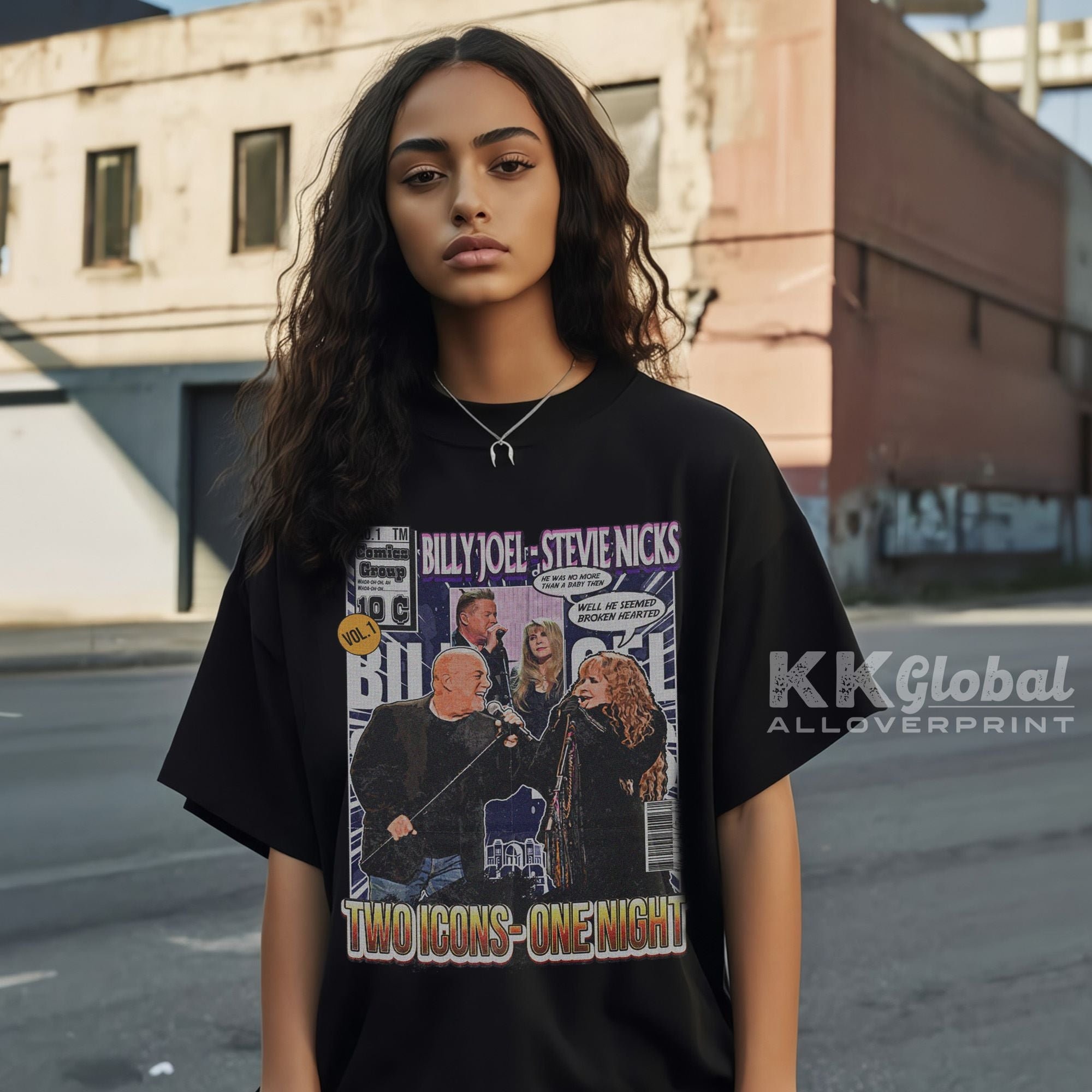 Cartoon Billy Joel Stevie Nick Two Icons One Night Shirt