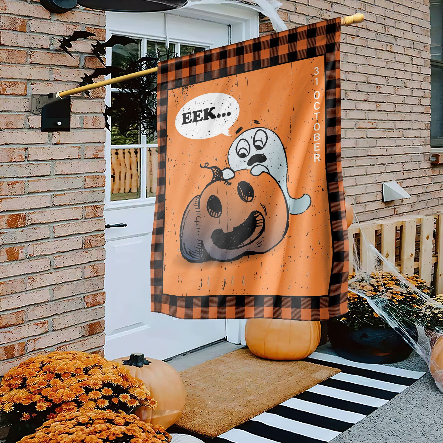 Spooky Halloween House Flag, Funny Halloween Witch Pumpkin Flag