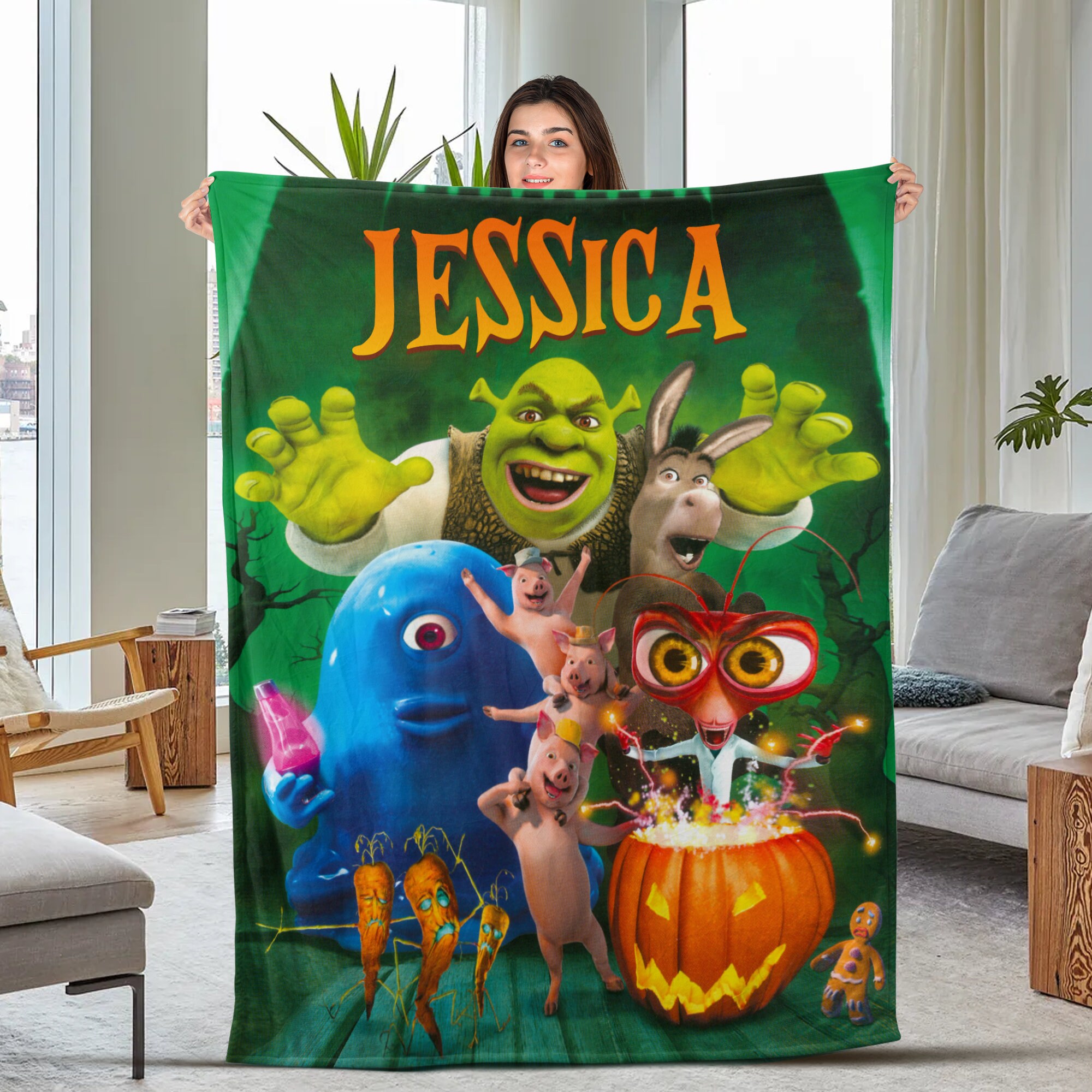 Personalized Shrek Characters Quilt Blanket, Gift For Shrek Film Fans ...