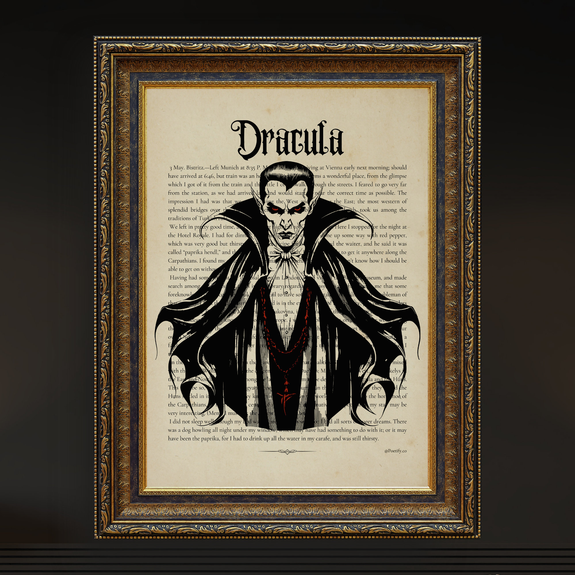 Vintage Halloween Dracula Art Print Gift For Book Lover And Writer ...