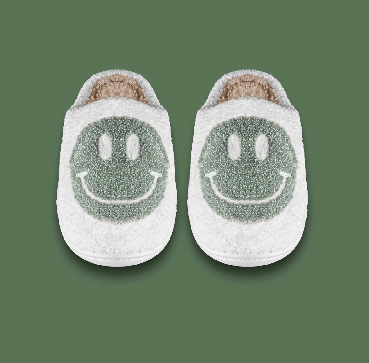 Enchanting Meadows: Light Green Smiley Face Slippers Designed & Sold By ...