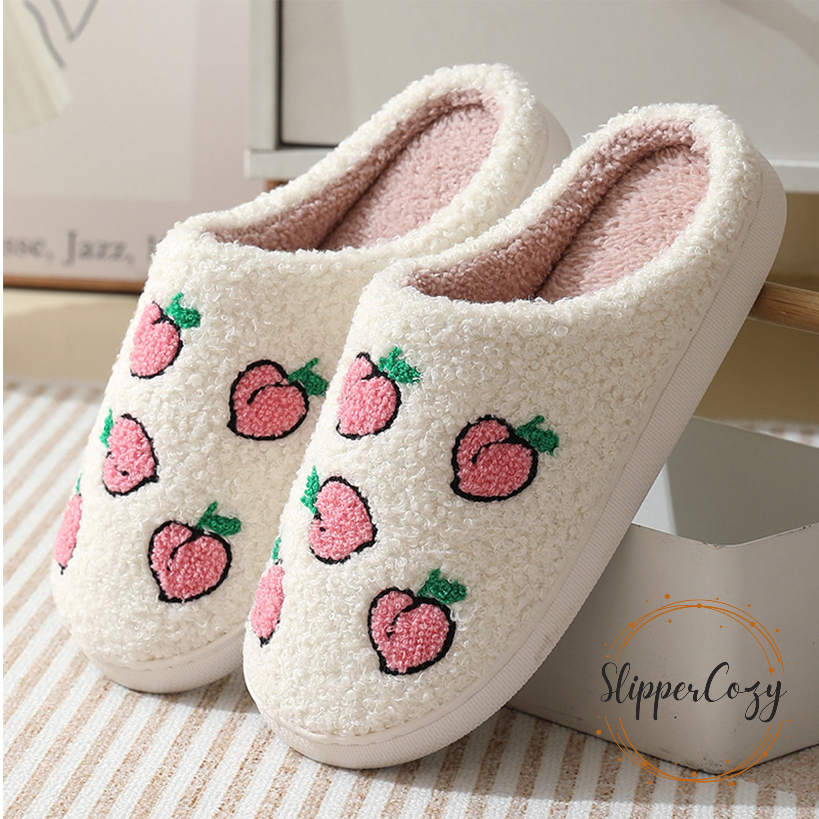 Peach Slippers, Birthday Gift, Comfortable Cute Fuzzy Slippers, Bridal ...
