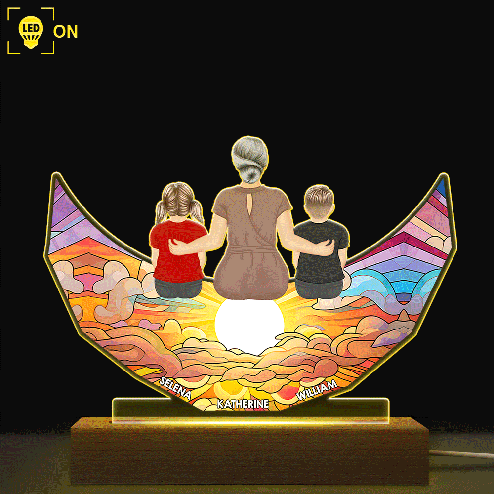 Grandma Mom And Kids On The Moon - Personalized Shaped Plaque Light ...
