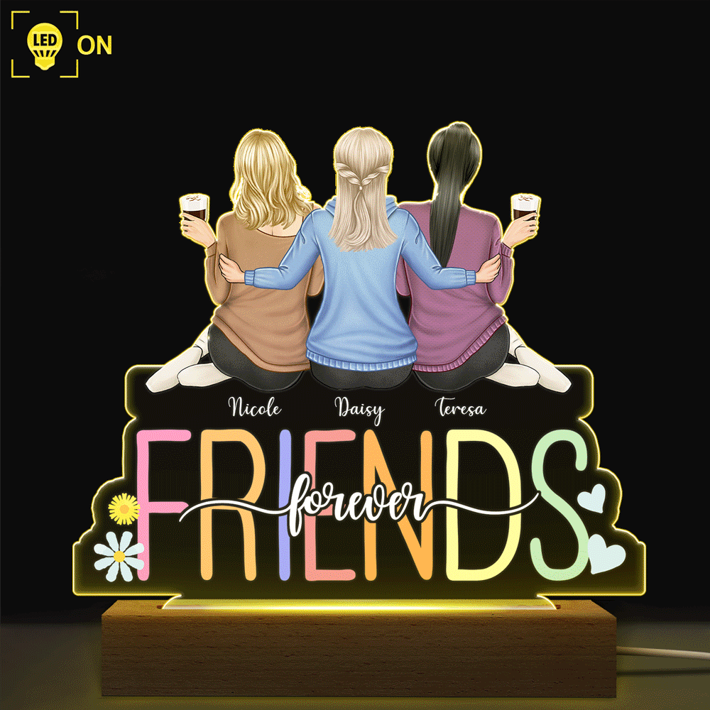 Besties Sisters Sitting Together - Personalized Shaped Plaque Light ...